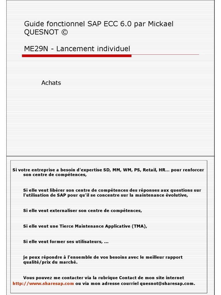 GU - SAP ECC6 - ME29N - Lancement Individuel | PDF | Informatique et ...