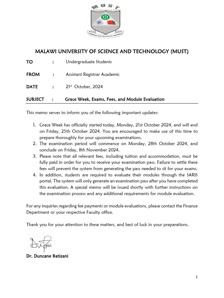 Memo - End of Sem Exams 21 - 10 - 24 | PDF