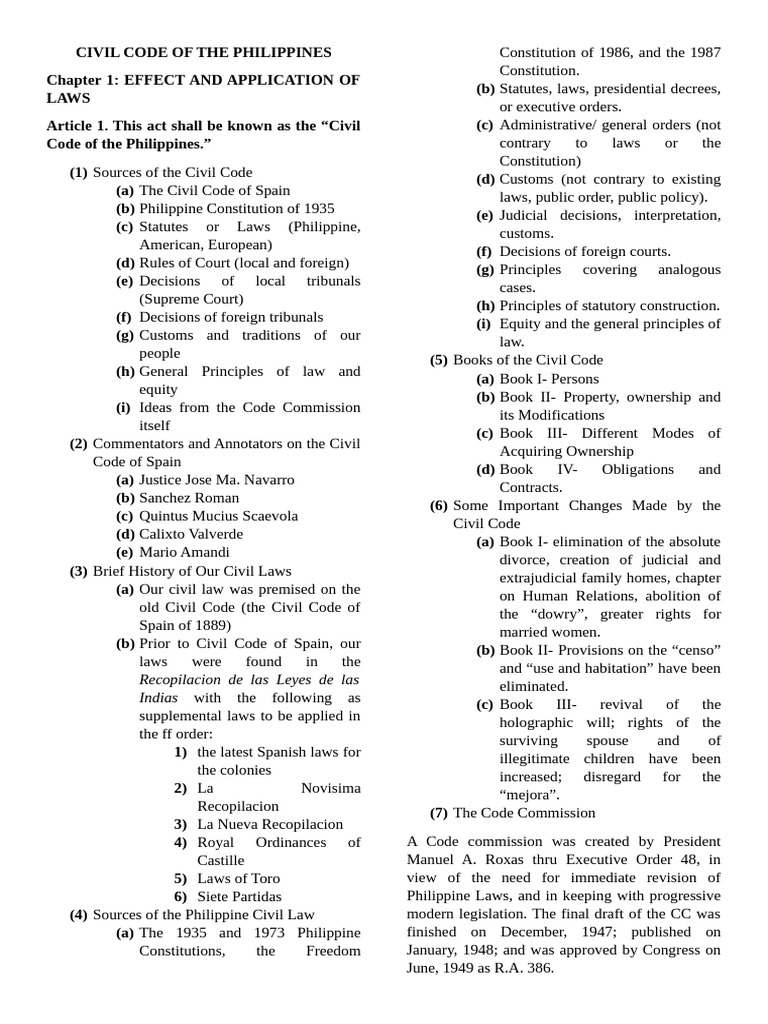 Civil Code of The Philippines Reviewer | PDF | Precedent | Ex Post ...