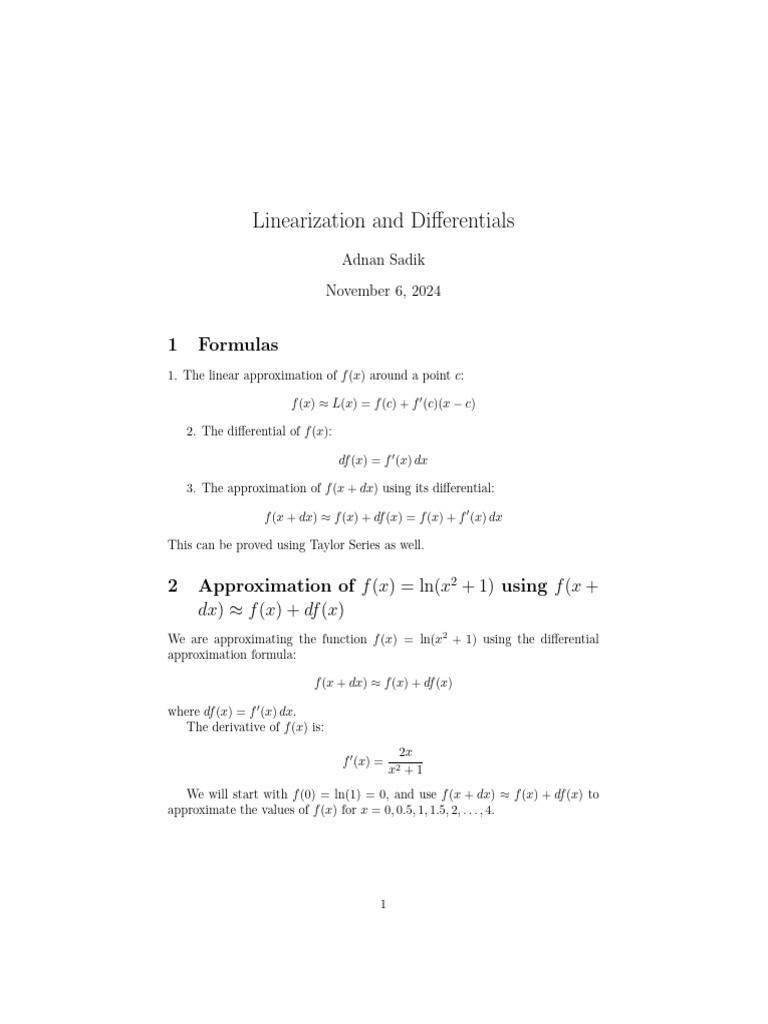 Linearization and Differentials | PDF | Mathematical Relations ...