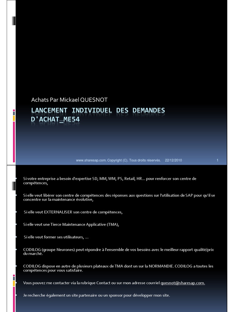 GU - SAP ECC - Lancement Individuel Des Demandes D'achat - ME54 | PDF ...