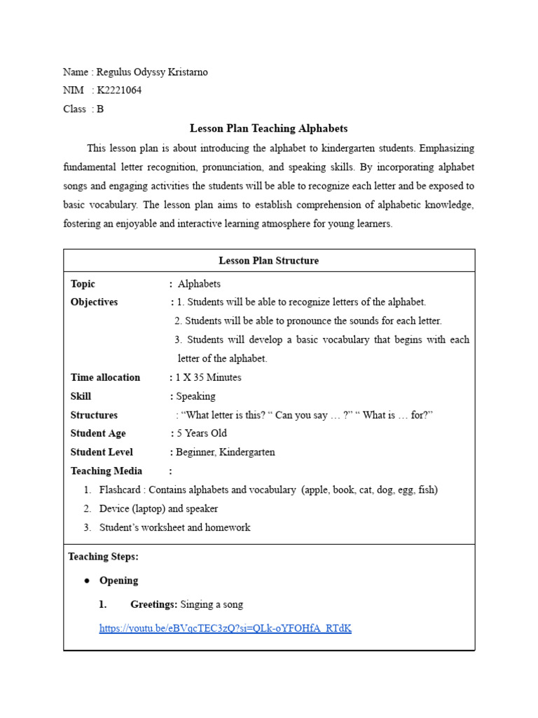 EYL Lesson-Plan Regulus | PDF | Lesson Plan | Learning