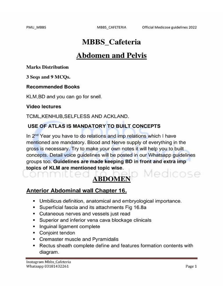 Abdomen and Pelvis Guidelines by Mbbs Cafeteria | PDF