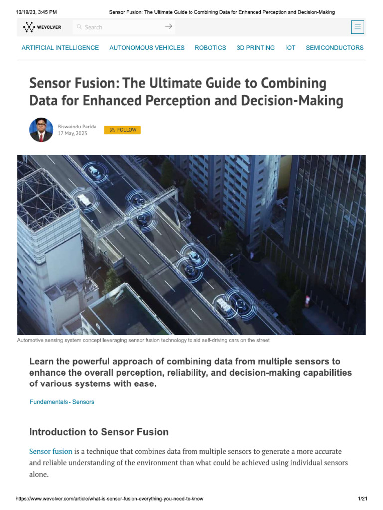 PKM - ARTICULO-GUIA - (A - CONOCIMIENTO, DATA FUSION, SENSOR) - Data Fusion | PDF