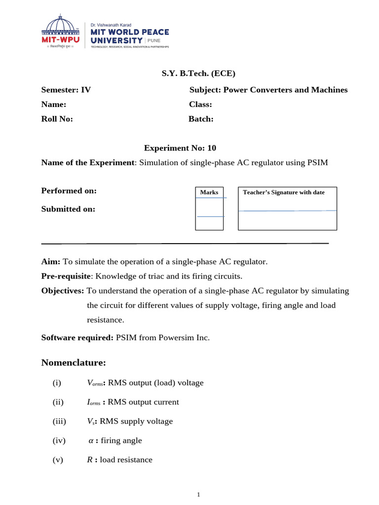 Expt 10 Simulation of Single-Phase AC Regulator Using PSIM | PDF | Root Mean Square ...