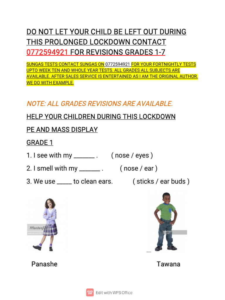 Grade 1 Tests | PDF