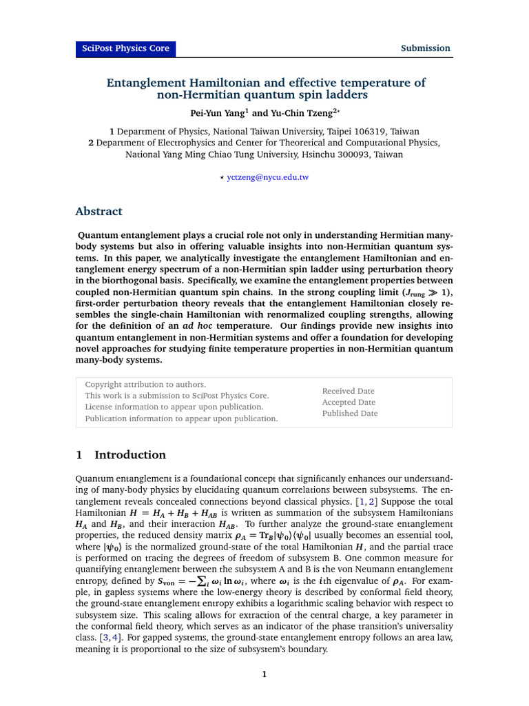 Entanglement Hamiltonian and Effective Temperature of Non-Hermitian Quantum Spin Ladders | PDF ...