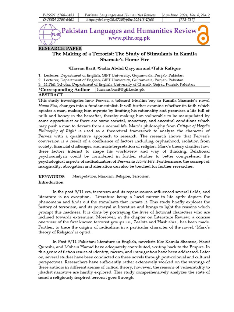 The Study of Stimulants in Kamila Shamsie's Home Fire | PDF | Karl Marx | Hijab