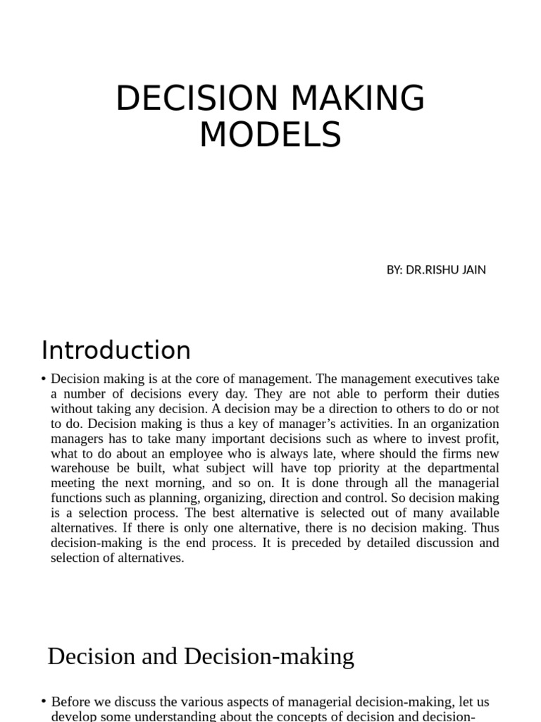 DECISION MAKING MODELS | PDF | Rationality | Decision Making
