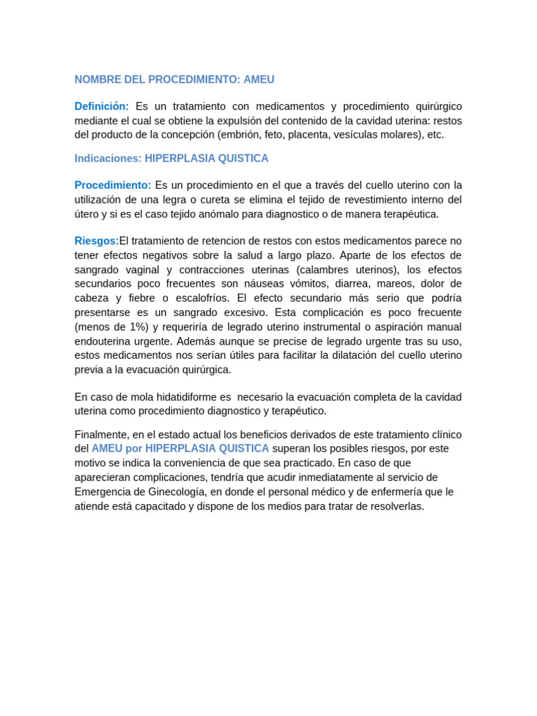Procedimiento AMEU para Hiperplasia Quística | PDF | Útero ...