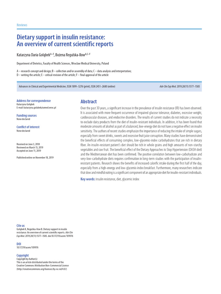 Dietary Support in Insulin Resistance: An Overview of Current Scientific Reports | PDF | Insulin ...