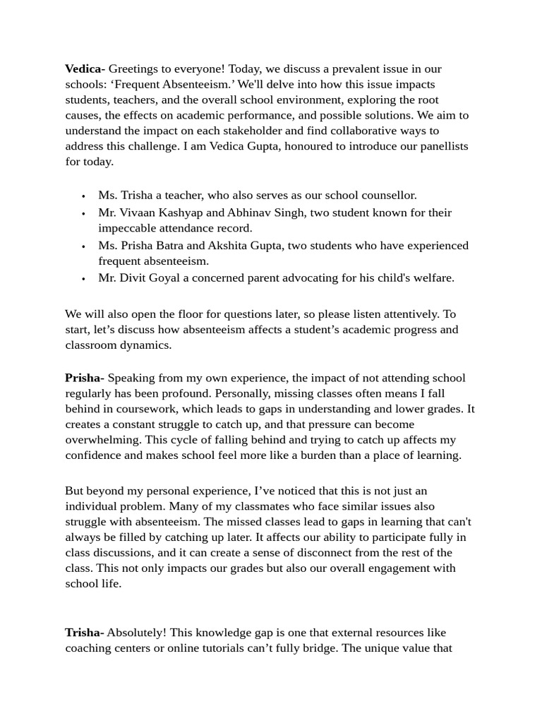 Panel Discussion FINAL SCRIPT | PDF | Bullying | Mental Health