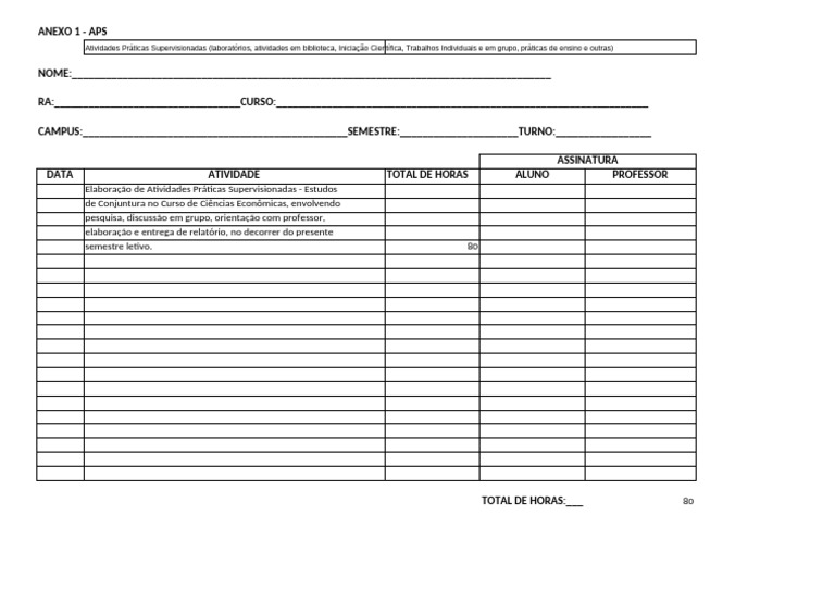 Ficha de APS - Atividade de 80horas | PDF