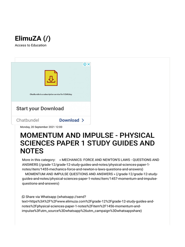 Grade 12 Momentum and Impulse Guide | PDF | Momentum | Force
