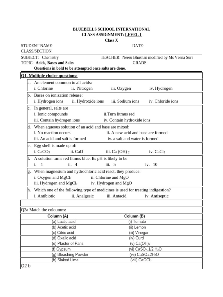 Worksheet - Acid Bases - X - Chem | PDF | Acid | Sodium Carbonate