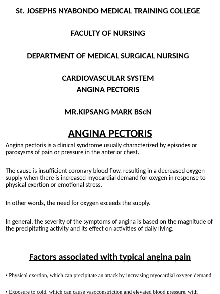 Angina Pectoris | PDF | Coronary Artery Disease | Atherosclerosis