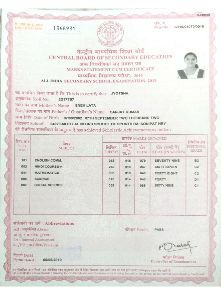 MARKSHEET X - Compressed | PDF