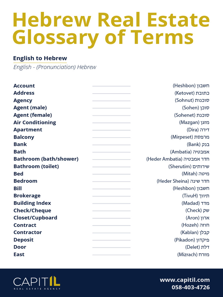 Hebrew Real Estate Terms Glossary | PDF | Home