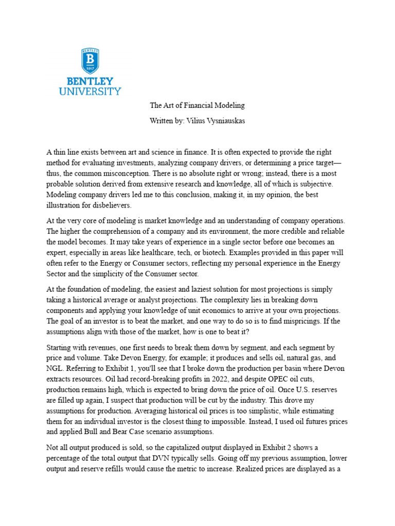 The Art of Financial Modeling - Vilius | PDF | Price Of Oil | Futures ...