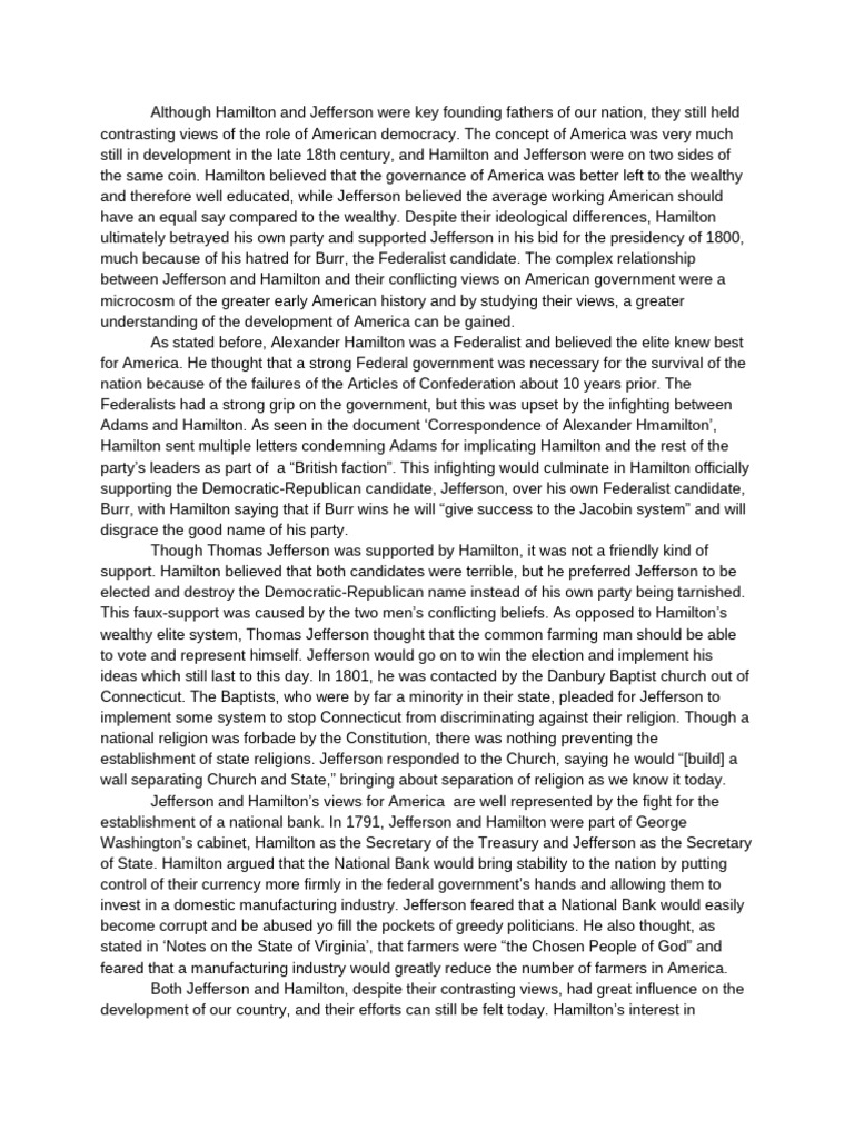 DBQ 11 - 6 Hamilton V Jefferson Views | PDF | Alexander Hamilton ...