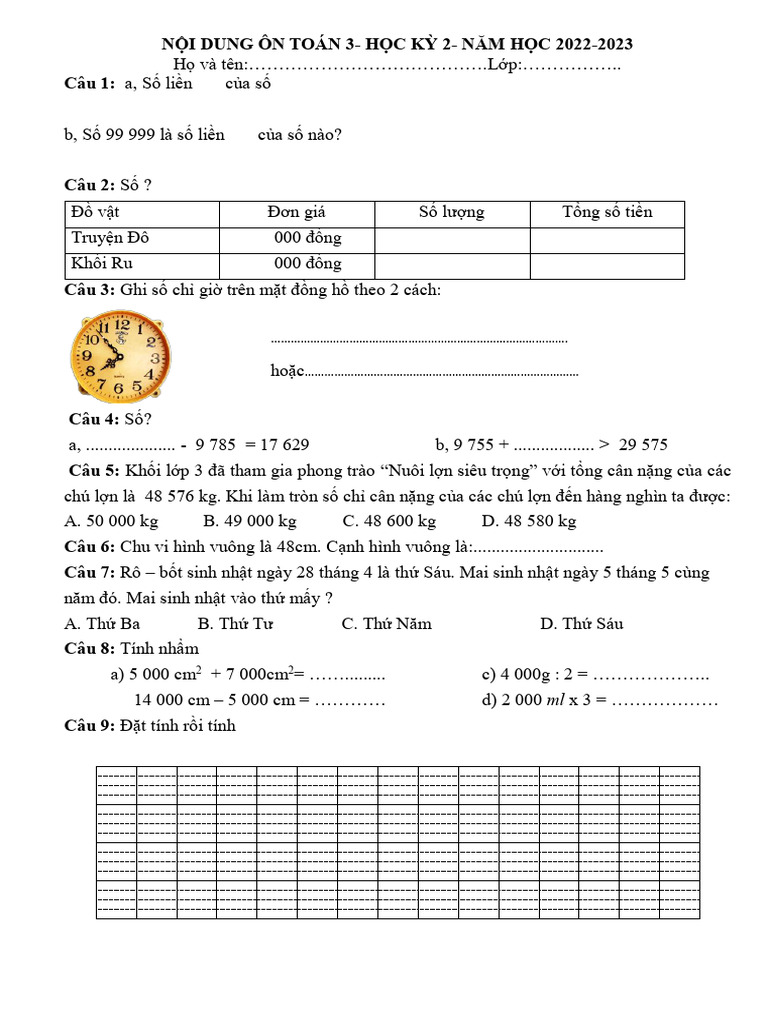 N I Dung Ôn Toán HKII - Toan 3 | PDF