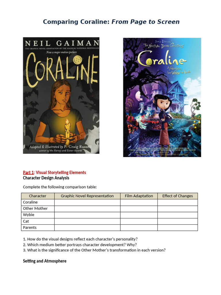 Coraline Comparison Worksheet | PDF | Narrative