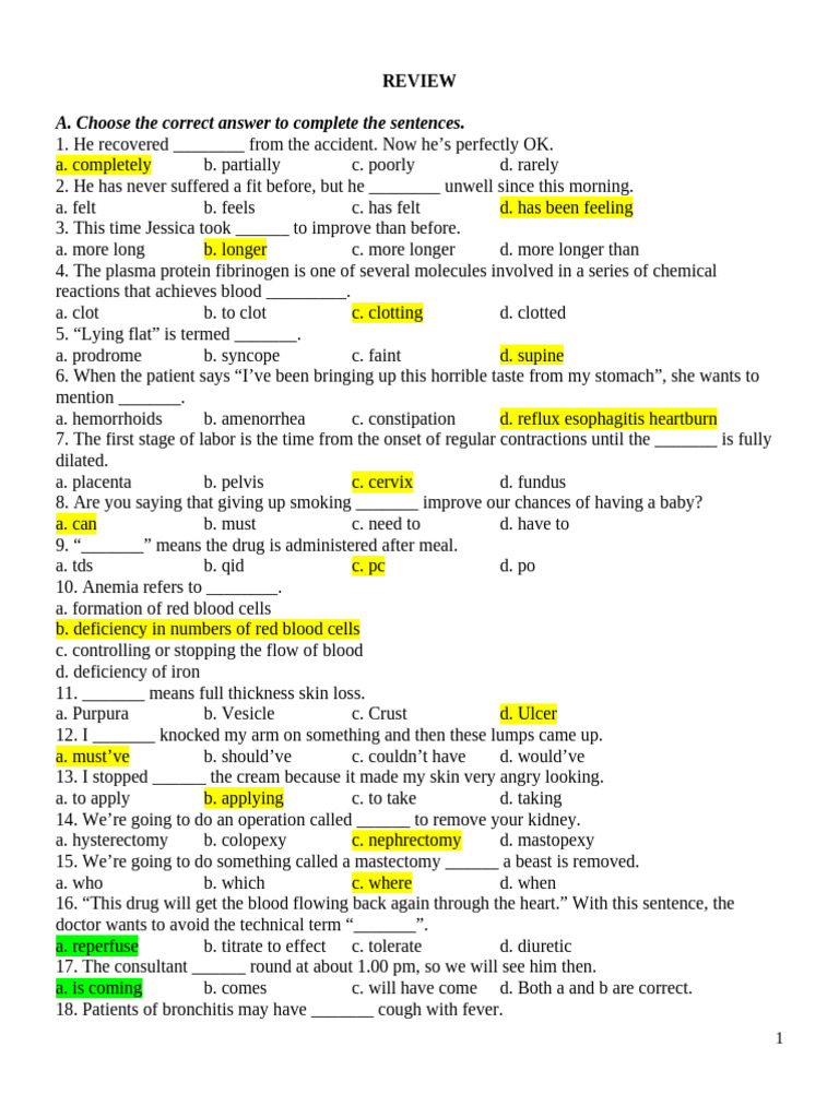 Medical English Practice Questions | PDF | Miscarriage | Medical ...