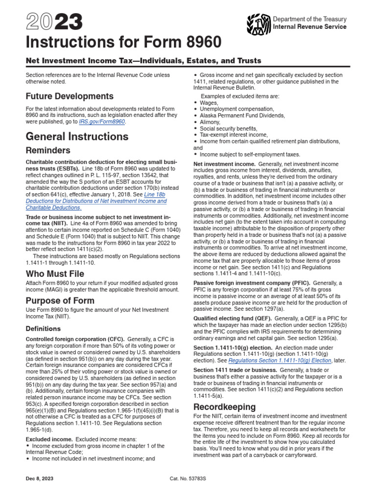 Instructions For Form 8960 | PDF | Tax Deduction | S Corporation