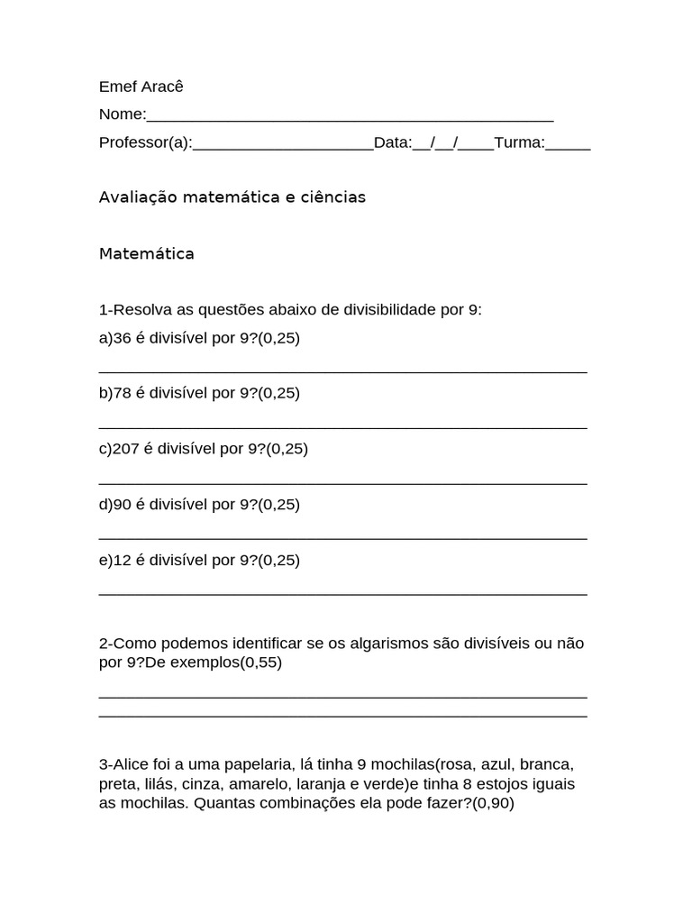 Prova Cie e Mat | PDF