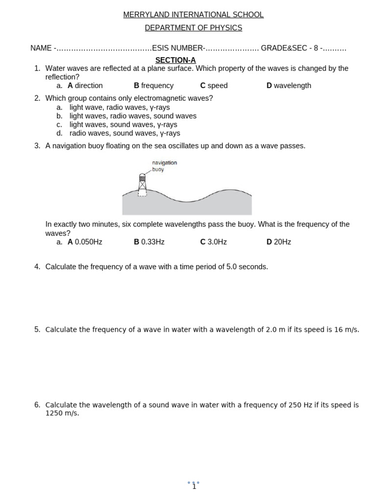 Revision - Sheet Midterm | PDF | Waves | Reflection (Physics)