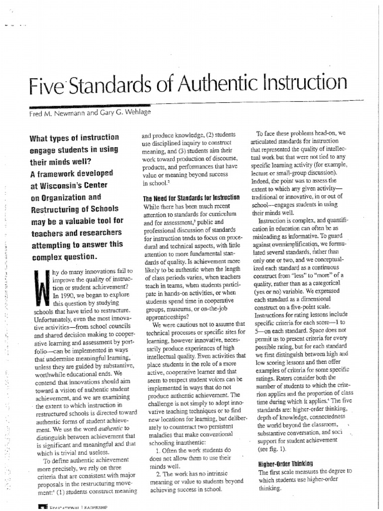 Five Standards of Authentic Instruction | PDF