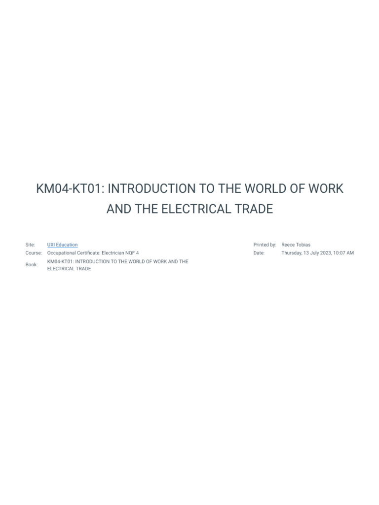 Km04-Kt01 - Introduction To The World of Work and The Electrical Trade | PDF | Electrician ...
