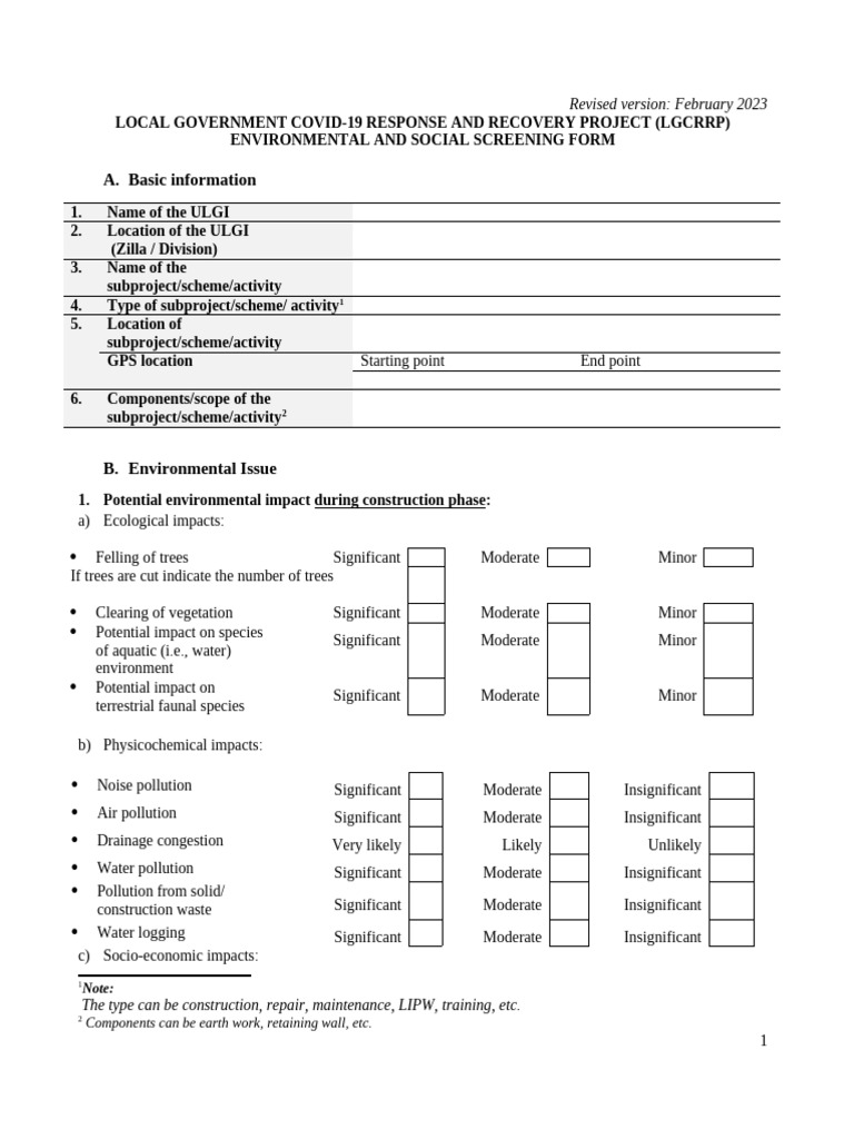 ESMP.2023 02 01 Revised Doc 3 Environmental Social Screening Template ...