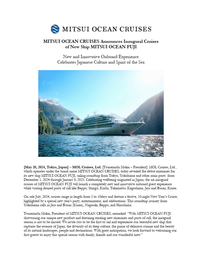 Press Release MITSUI OCEAN CRUISES Announces Inaugural Cruises of New ...