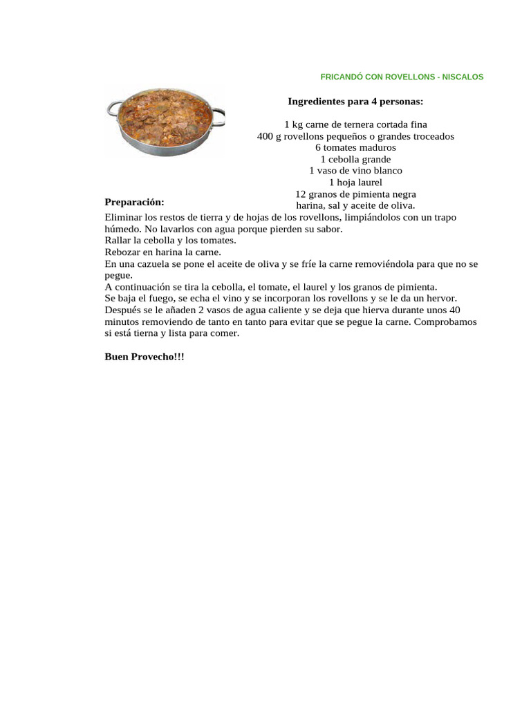 Fricandó Con Rovellons | PDF