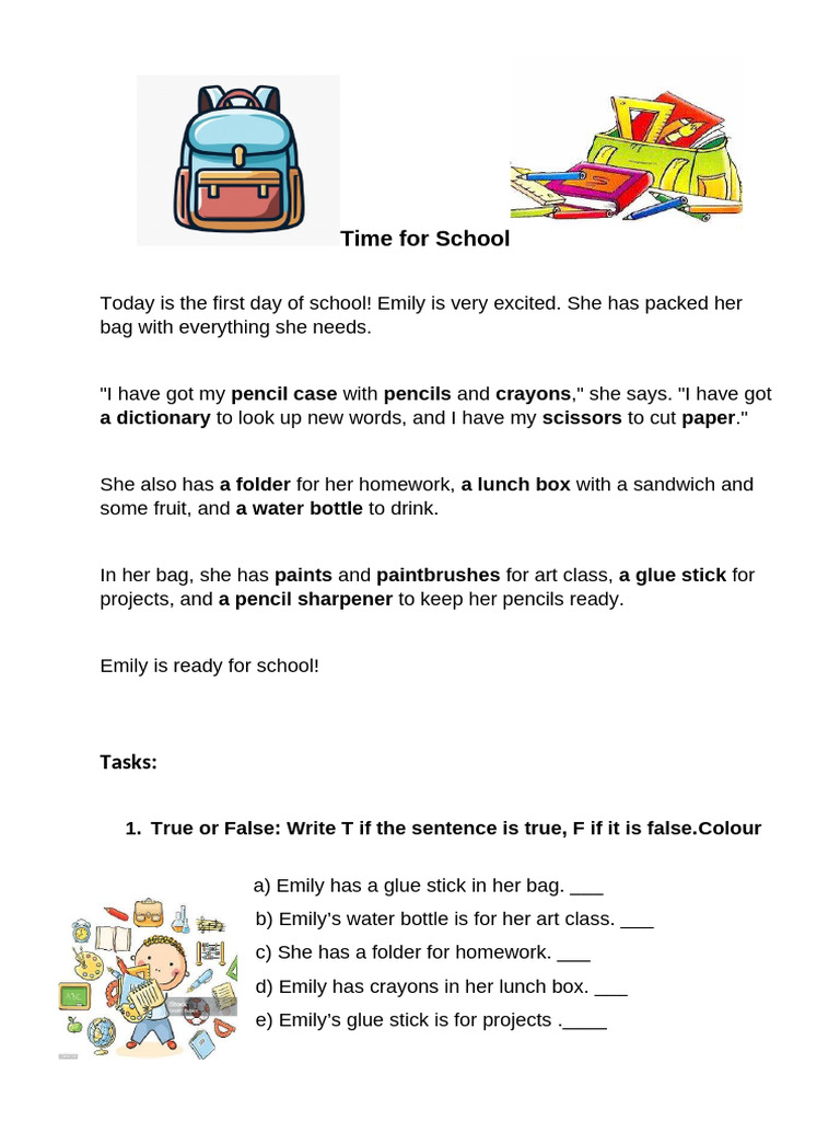 School Supplies Sentences for Kids | PDF | Art