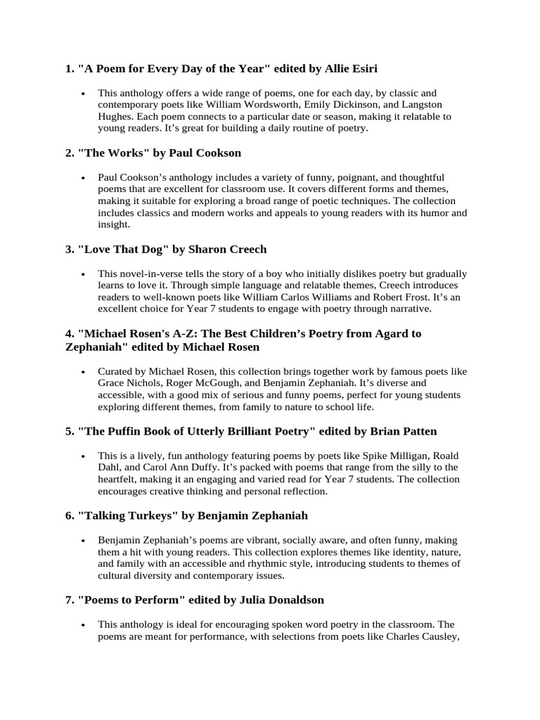 Poetry Year 7 | PDF | Poetry