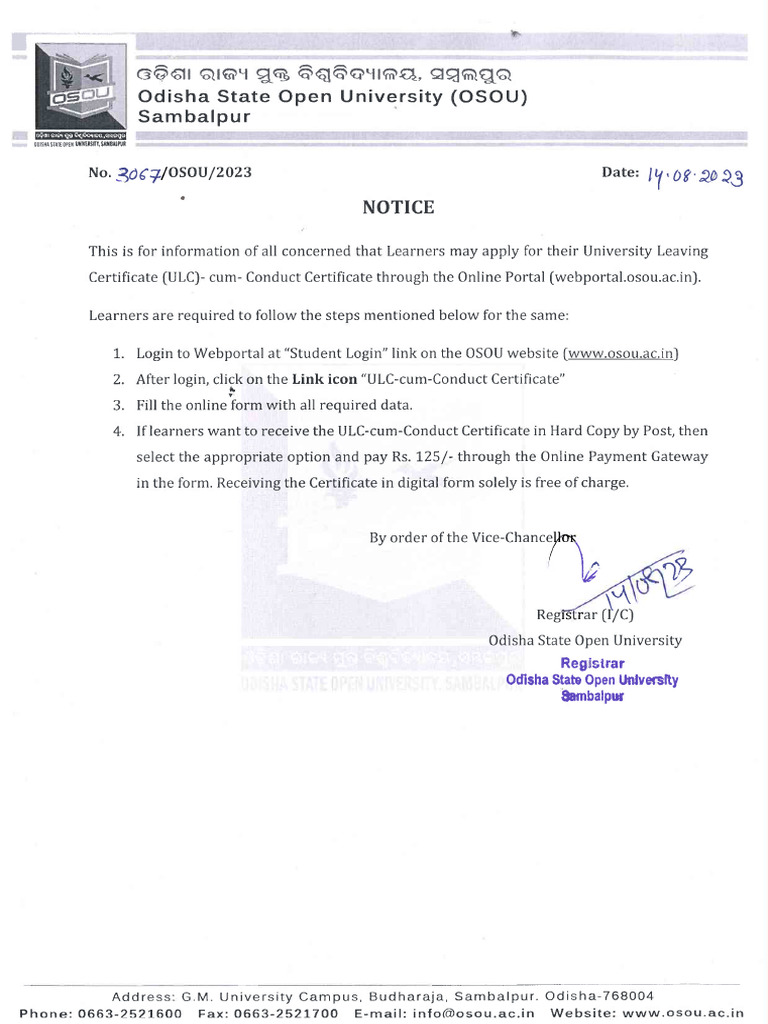 Notice Issue ULC Cum Conduct Certificate | PDF