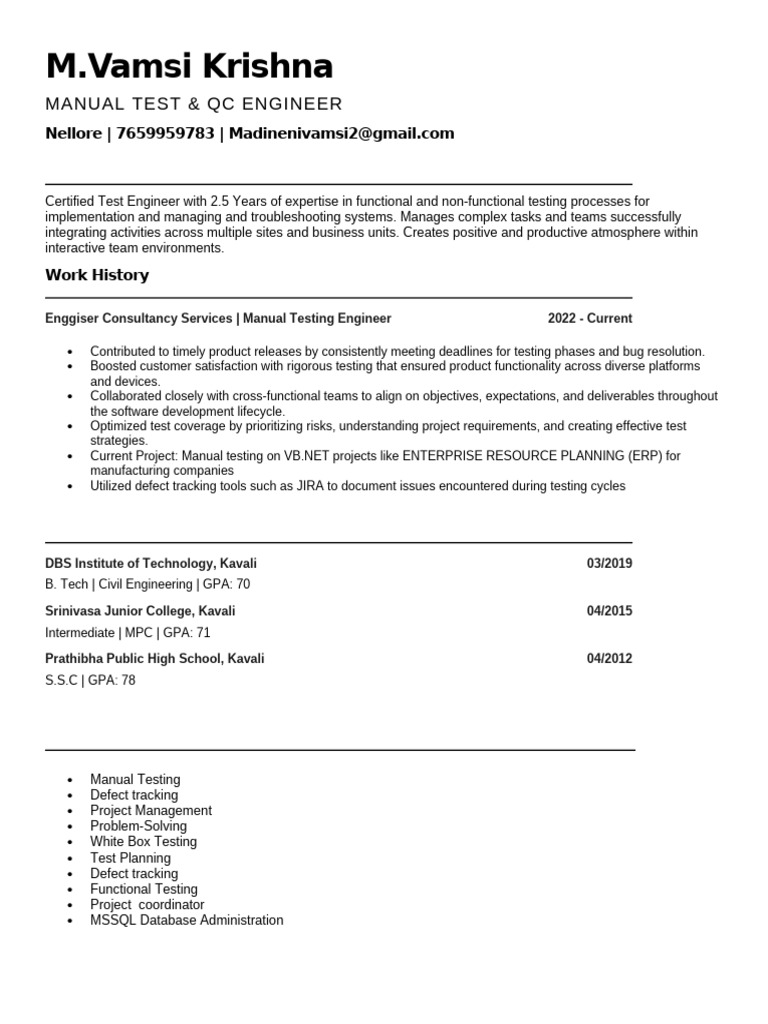Vamsi Krishna Testing Resume | PDF | Enterprise Resource Planning ...