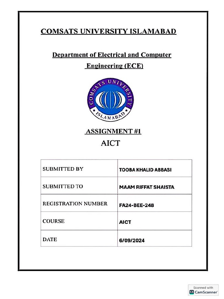 Tooba Khalid Abbasi AICT Assignment#1 | PDF