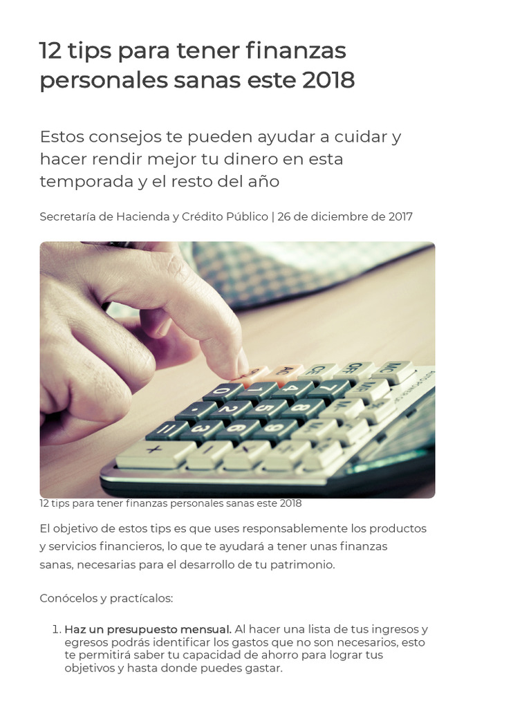 12 Tips para Tener Finanzas Personales Sanas | PDF | Finanzas personales | Dinero