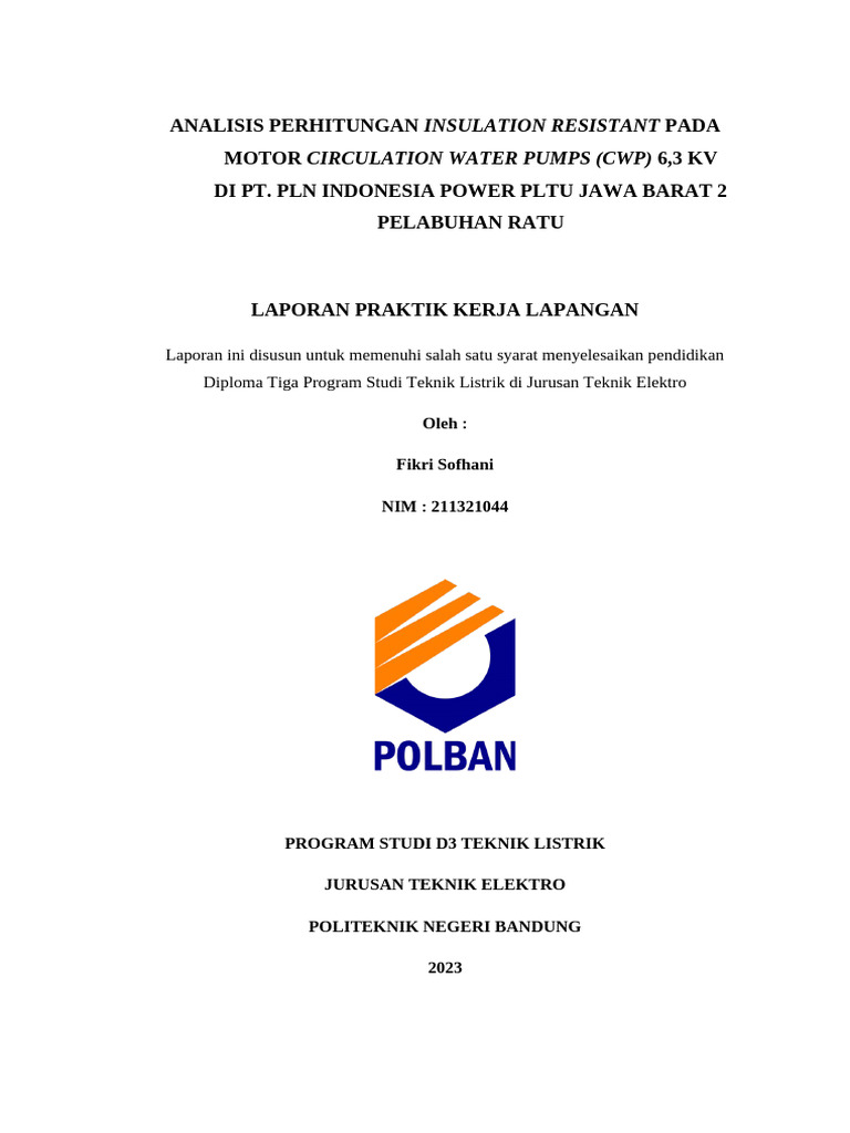 Fikri Sofhani - Laporan PKL PLN Ip JPR | PDF