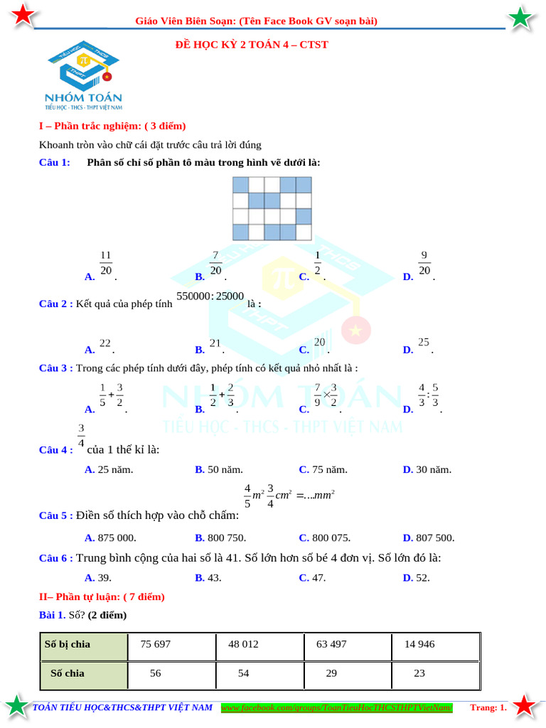 T4 HK2 ĐỀ SỐ 4 CTST NV18 TỔ TIỂU HỌC 123 2024 | PDF