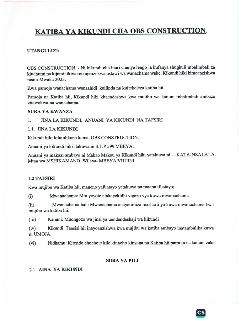 KATIBA YA KUNDI | PDF