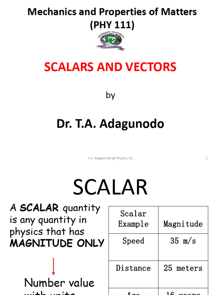 PHY 111 Lecture 2 by Dr. T. A. Adagunodo - 2024-2025 | PDF | Euclidean Vector | Force
