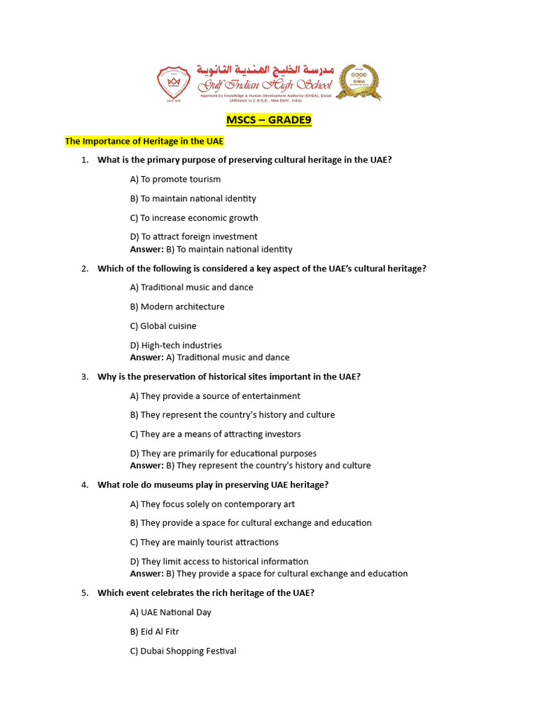 Mscs Revision Worksheet-Grade9 | PDF | United Arab Emirates | Dubai