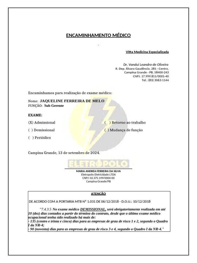 Encaminhamento Médico Jaqueline | PDF