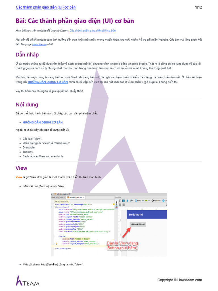 HOWKTEAM.VN - Các thành phần giao diện (UI) cơ bản | PDF