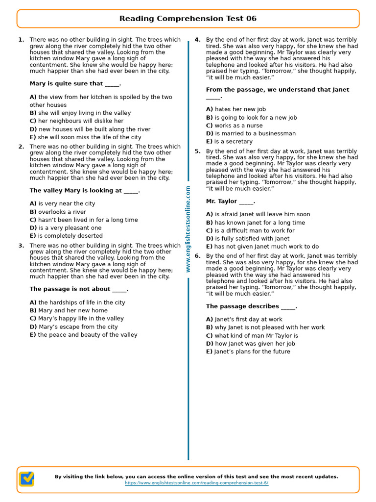 Reading Comprehension Practice Test | PDF