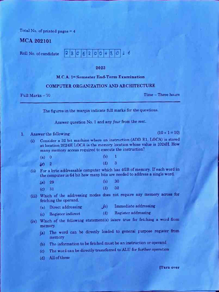 MCA 1st Semester Question Papers | PDF